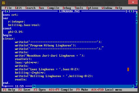 Tutorial Program Hitung Lingkaran Turbo Pascal Dian Pratama