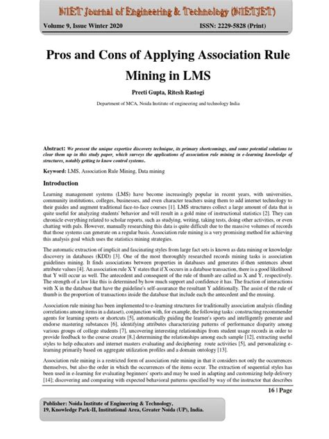 Pros And Cons Of Applying Association Rule Mining In Lms Pdf Educational Technology Data