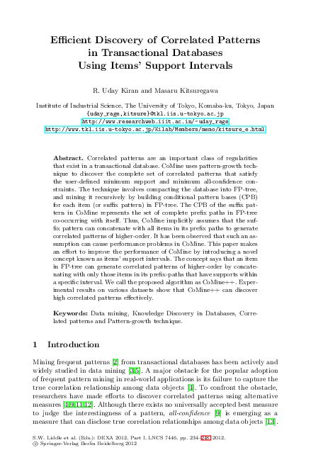 Pdf Efficient Discovery Of Correlated Patterns In Transactional