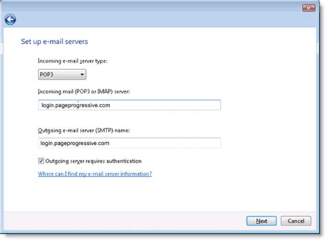 Setting Up EMail Page Progressive