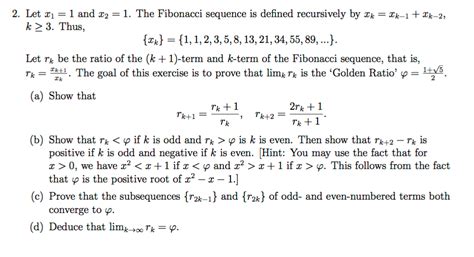 solved 2 let x1 1 and 2 1 the fibonacci sequence is