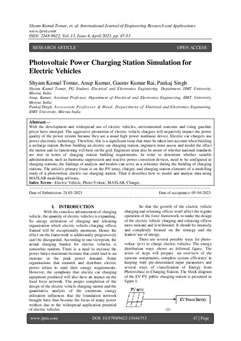 Pdf Photovoltaic Power Charging Station Simulation For Electric Vehicles