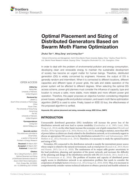 Pdf Optimal Placement And Sizing Of Distributed Generators Based On