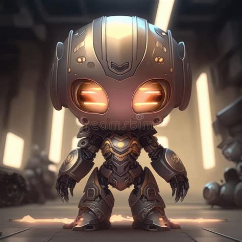 Cute Fantasy Robot Knight With Shiny Steel Armor In 3d Cartoon Style