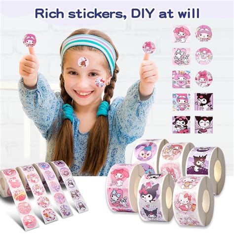 Bevavar 500pcs Sanrio Sticker Cuet Kuromi Roll Sticker Label Hello