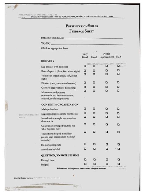 Presentation Feedback Sheet Pdf