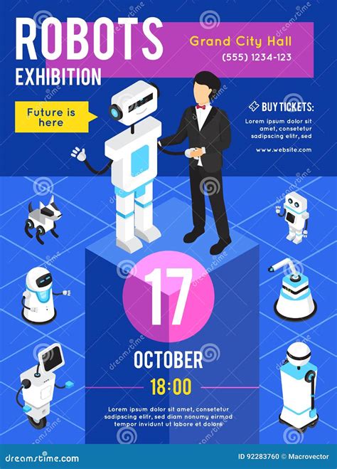 Robots Exhibition Isometric Poster Stock Vector Illustration Of Isometric Humanoid 92283760