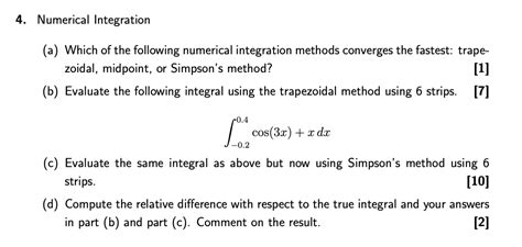 Solved 4 ﻿numerical Integrationa ﻿which Of The Following