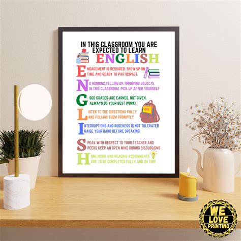English Classroom Poster English Classroom Decor Classroom Rules Poster High School English