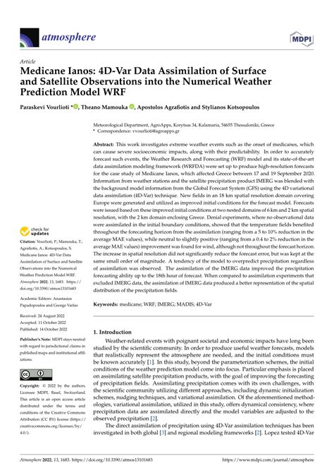 pdf medicane ianos 4d var data assimilation of surface and satellite
