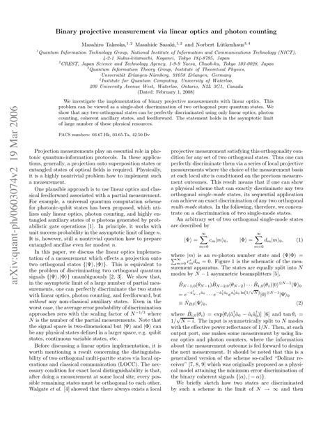 Pdf Binary Projective Measurement Via Linear Optics And Photon Counting