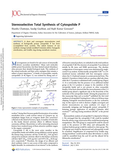 Pdf Stereoselective Total Synthesis Of Cytospolide P