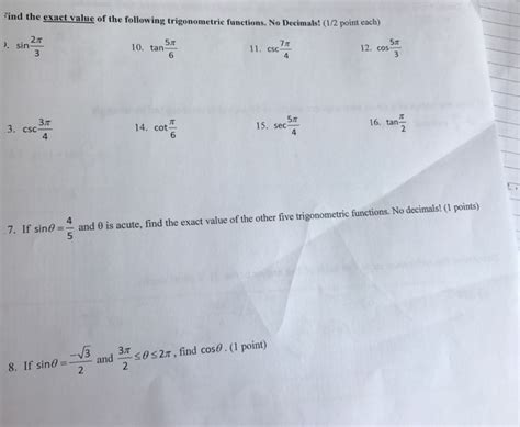 Solved Find the exact value of the following trigonometric | Chegg.com