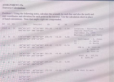 Solved Assignment 5a Traverse Calculations Problem 1 Using
