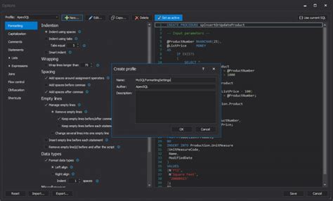 Manage Sql Code Formatting Using Sql Formatter Options