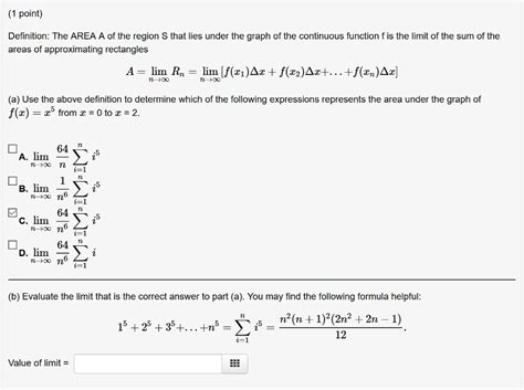 Solved Point Definition The Area A Of The Region S That Lies Under