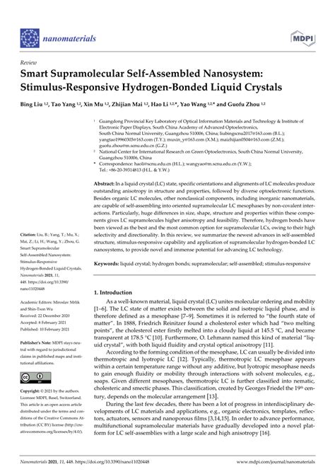 Pdf Smart Supramolecular Self Assembled Nanosystem Stimulus Responsive Hydrogen Bonded Liquid