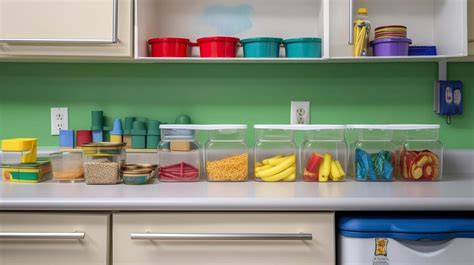 Premium Photo A Photo Of A Daycare Kitchen With Neatly Organized Snack Containers