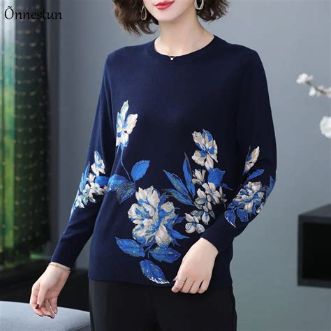 Suéter Con Estampado Floral Para Mujer Jersey Informal Tops Tejidos De Talla Grande Primavera