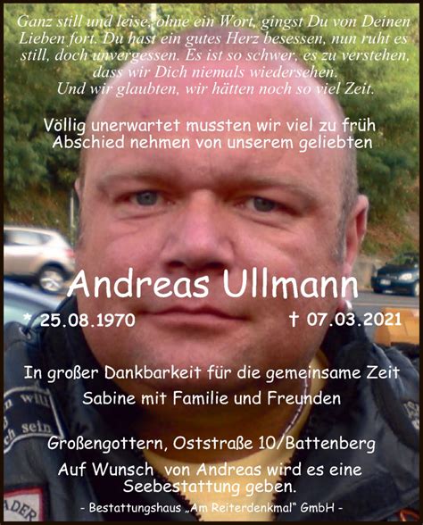 Traueranzeigen Von Andreas Ullmann Trauerhnade