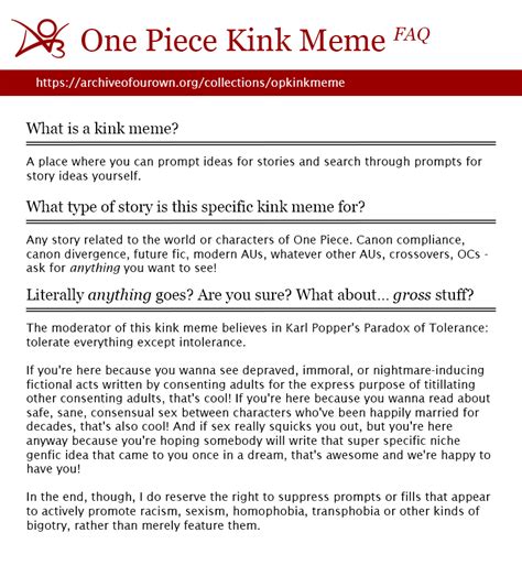 One Piece Kink Meme — New To Kink Memes Didnt Know Ao3 Supported Kink