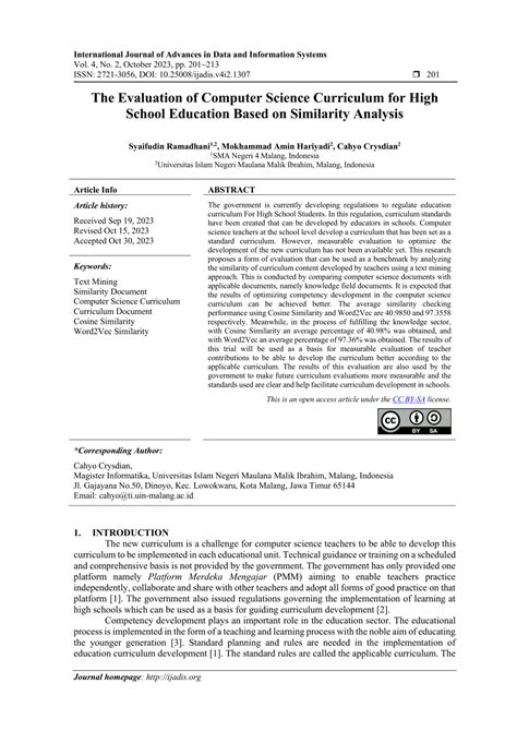 Pdf The Evaluation Of Computer Science Curriculum For High School