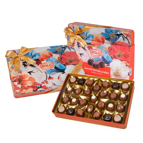 Bolci Метална кутия цветя оранжева 330 гр Продуктови Категории Шоколади Магазин за шоколад
