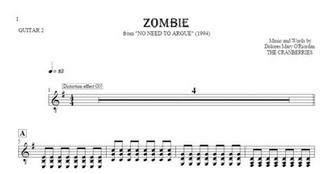 Zombie Notes For Guitar Guitar 2 Part Playyournotes