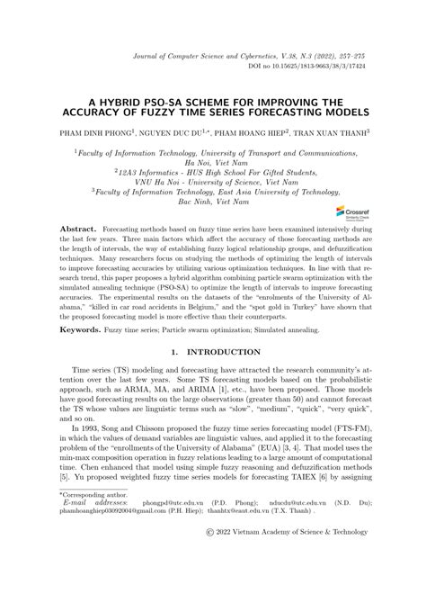 Pdf A Hybrid Pso Sa Scheme For Improving The Accuracy Of Fuzzy Time