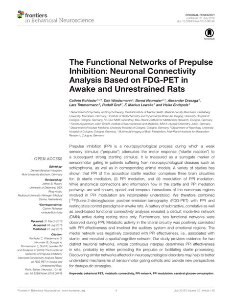 Pdf The Functional Networks Of Prepulse Inhibition Neuronal