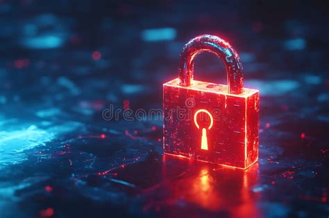 Cyber Security A Glowing Red Padlock Symbolizing Digital Protection