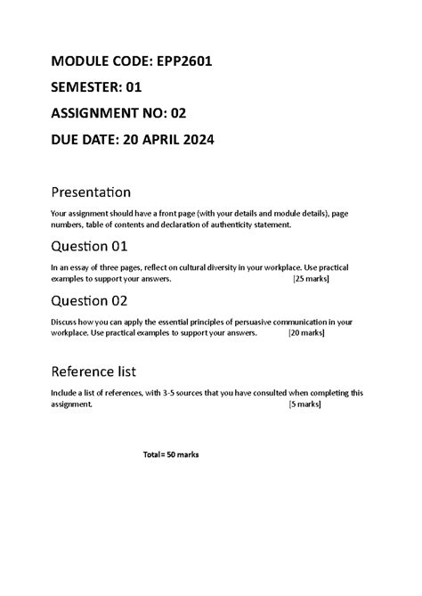EPP Assignment April Original MODULE CODE EPP SEMESTER ASSIGNMENT