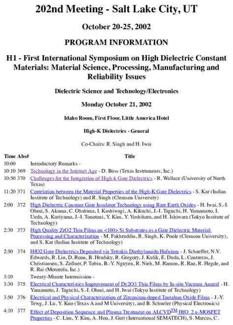 Pdf Physics And Technology Of High K Gate Dielectrics I