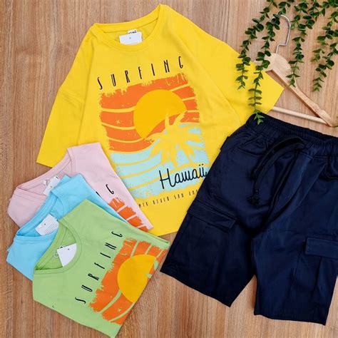 کالکشن فصل جدید فروشگاه زیروتن😍🪴 ست تیشرت شلوارک هاوایی پسرانه☀️🍃 در ۴