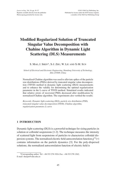 Pdf Modifed Regularized Solution Of Truncated Singular Value