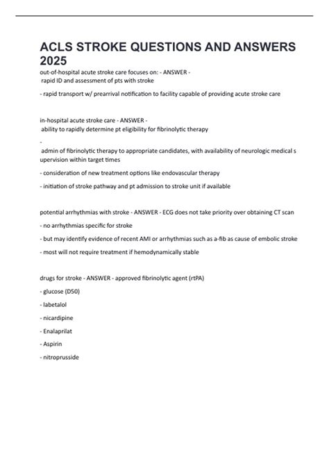 Acls Stroke Questions And Answers 2025 Acls Heartcode Stuvia Us