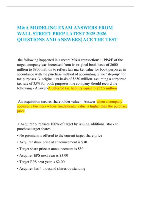 manda modeling exam answers from wall street prep latest questions and