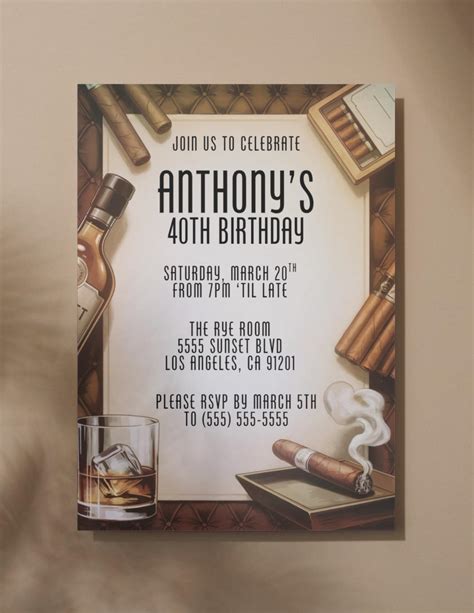 Cigar Birthday Invitation Template Editable Whiskey And Cigar Party