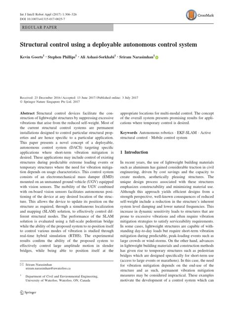 Structural Control Using A Deployable Autonomous Pdf Computer Science