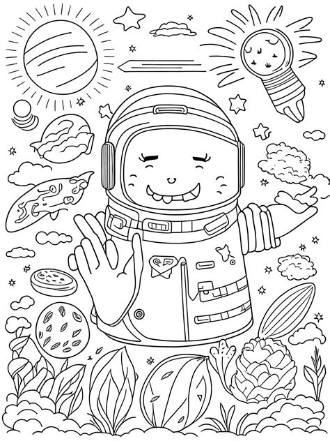 어린이를 위한 우주 색칠 공부 페이지 프리미엄 사진