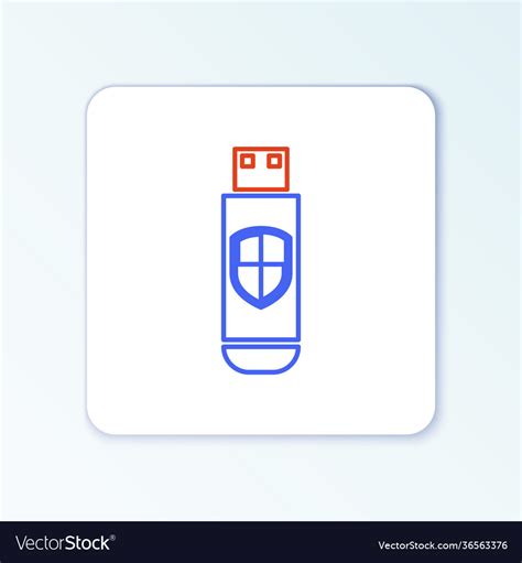 Line Usb Flash Drive And Protection Shield Icon Vector Image