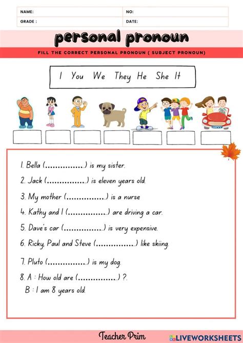 Personal Pronoun Interactive Worksheet For Grage 7 Personal Pronouns