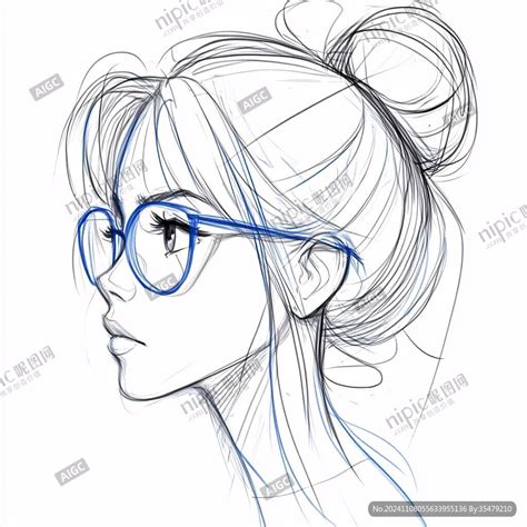 Ai创作图短发女孩线稿 短发姑娘线稿 插画人物戴眼镜女孩 女人侧脸线稿 手绘女性侧脸 原创手绘头 纯线条不能填充 女孩黑白线条图 头像线稿 线条画女生 眼镜女孩插画 女孩卡通头像线稿 面部线稿