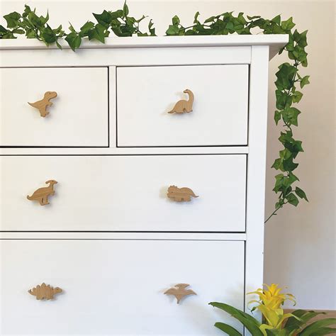 Dinosaur Drawer Knobs Dinosaur Nursery Decor Dino Theme Solid Oak Unique Drawer Knobs Wooden
