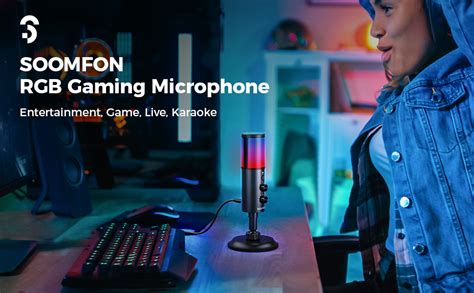 SOOMFON Gaming USB Microphone RGB USB Condenser Microphone For PC With 11 RGB Lighting Effects