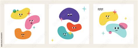 Colorful Blobs With Cute Emotions Vector Collection Set Of Square