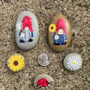 Mini Gnome Rock Set Pocket Pebbles Happiness Stones Yard Art Home