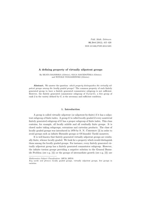 Pdf A Defining Property Of Virtually Nilpotent Groups