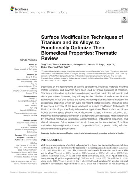Pdf Surface Modification Techniques Of Titanium And Its Alloys To Functionally Optimize Their