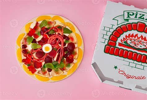 Creative Layout Made With Colorful Gummy Candy Mix On Light Pastel Pink